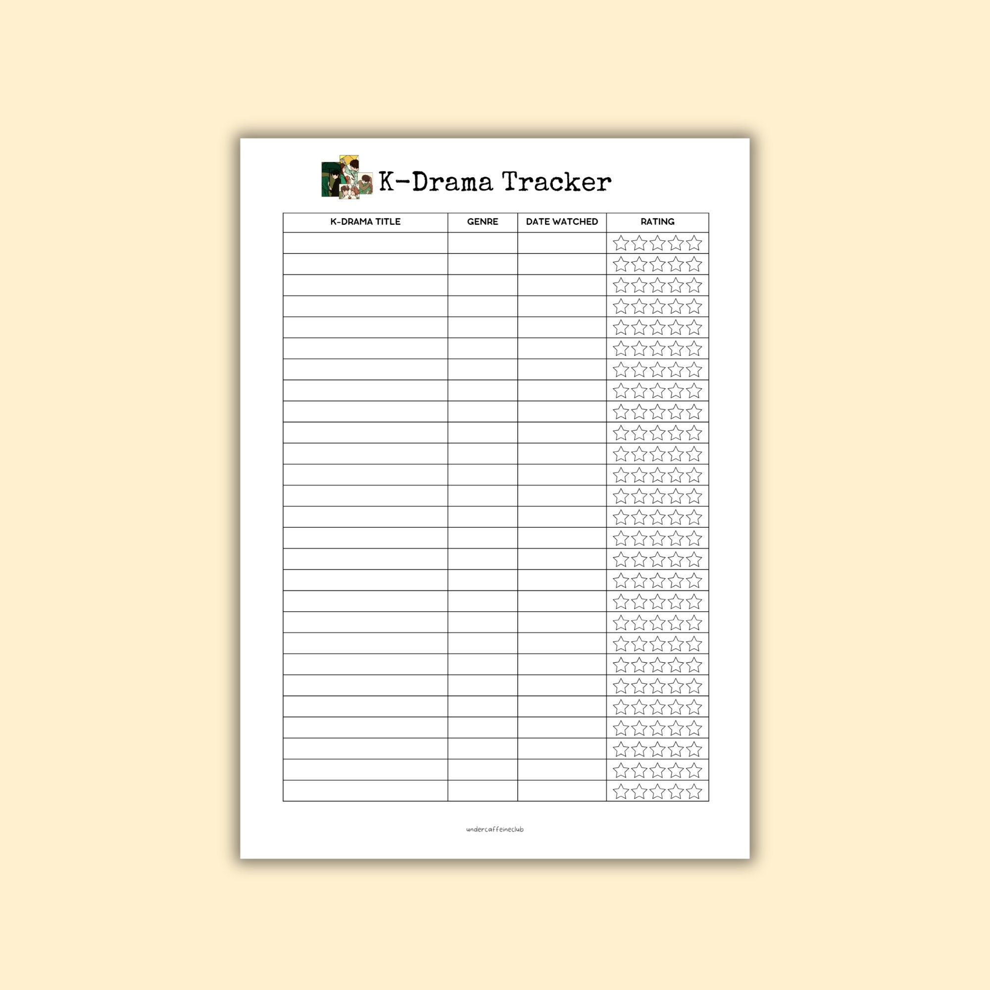 Digital Kdrama Tracker Journal Inserts Printable K-drama Planner Insert ...