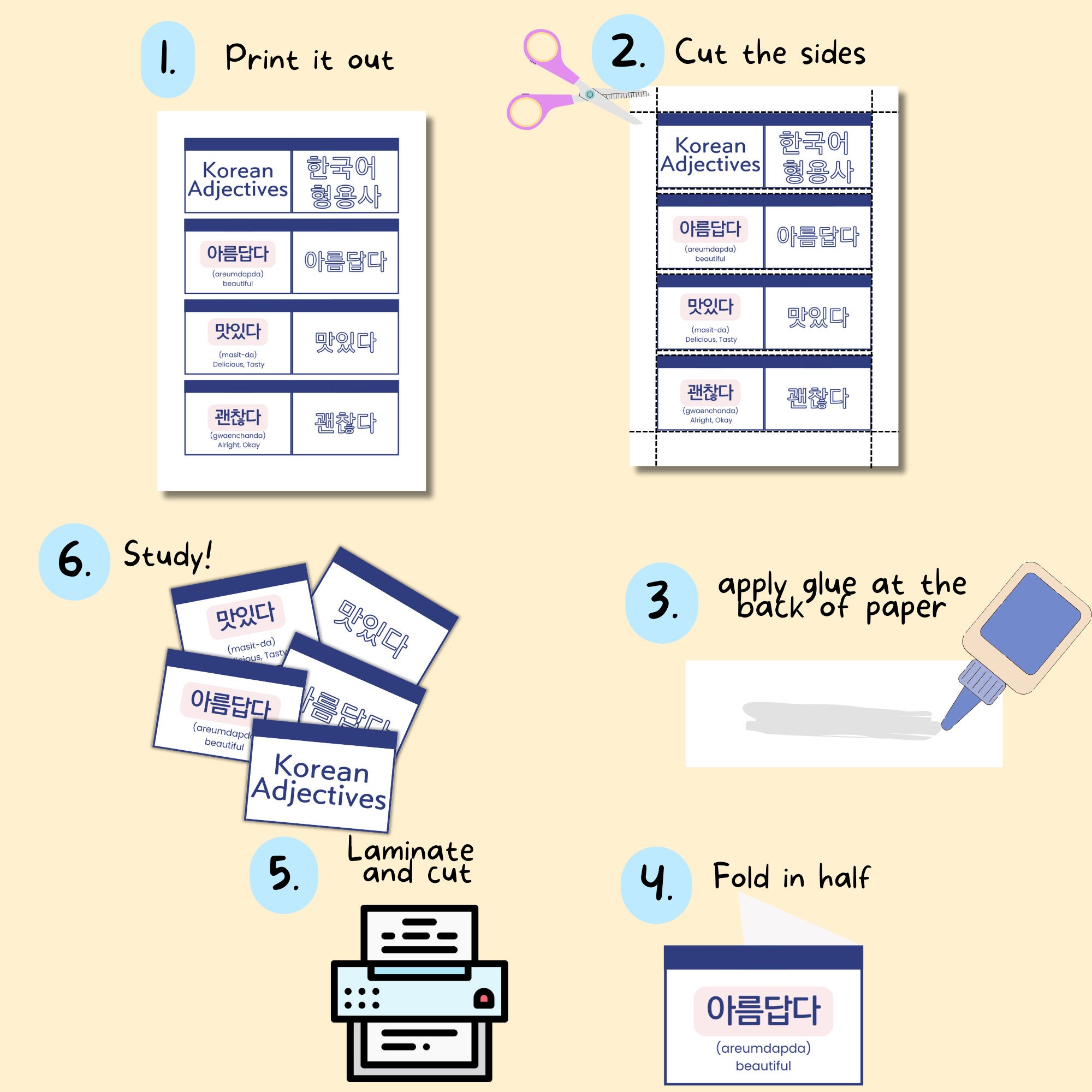 Korean Adjectives Flashcards Printable Digital Download - Etsy