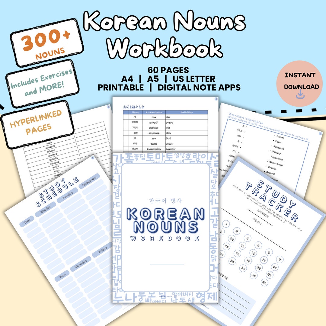 Korean Nouns Workbook Study Pack Learn Vocabulary Words - Etsy