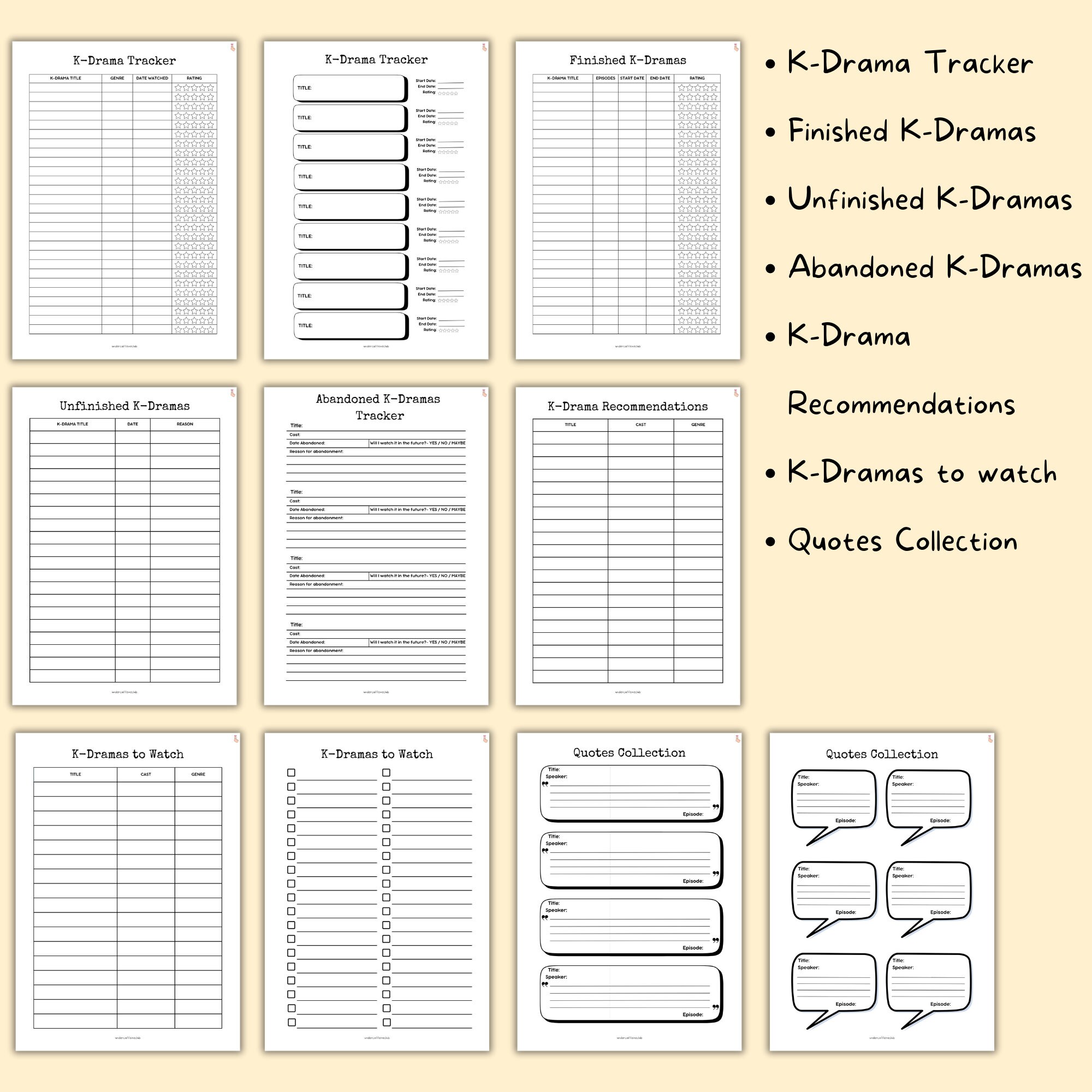 Digital K-drama Journal | Printable Kdrama Planner | Goodnotes ...
