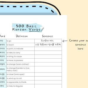 500 Basic Korean Verbs Worksheet Study Pack Digital Download - Etsy