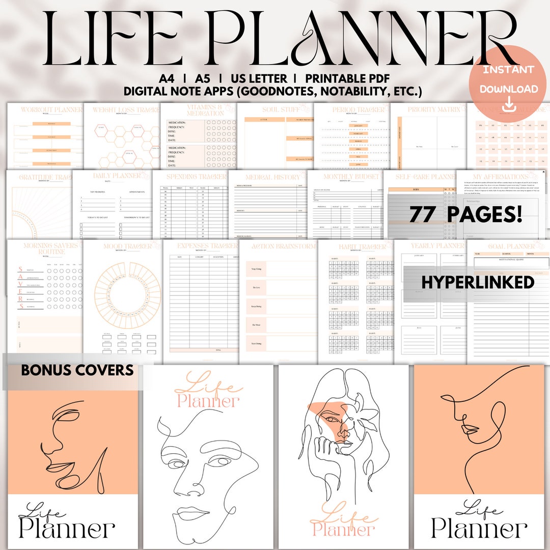 Digital Personal Life Planner Peach Fuzz Printable Weekly Daily Monthly ...