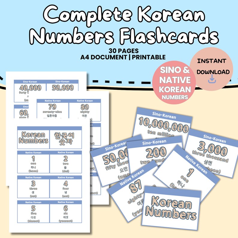 Complete Korean Number Flashcards Printable Digital Download | Sino ...