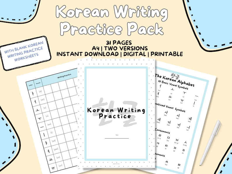 Korean Writing Practice Workbook Study Pack Hangul Alphabet - Etsy