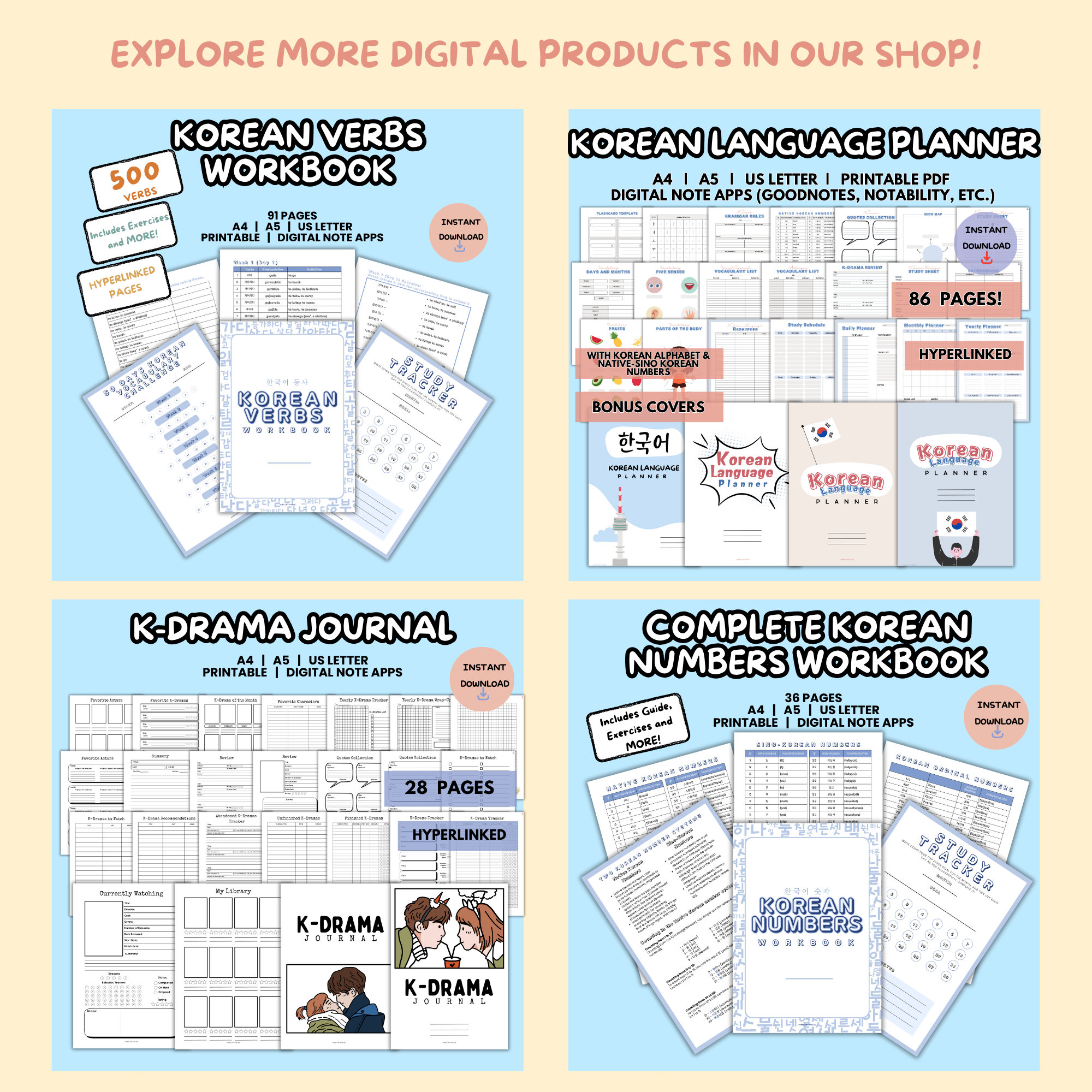 Ultimate Korean Language Learning Study Bundle Printable and Digital Workbook Beginner ...