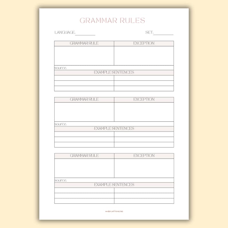 Printable Grammar Rules Study Worksheet Digital Language - Etsy