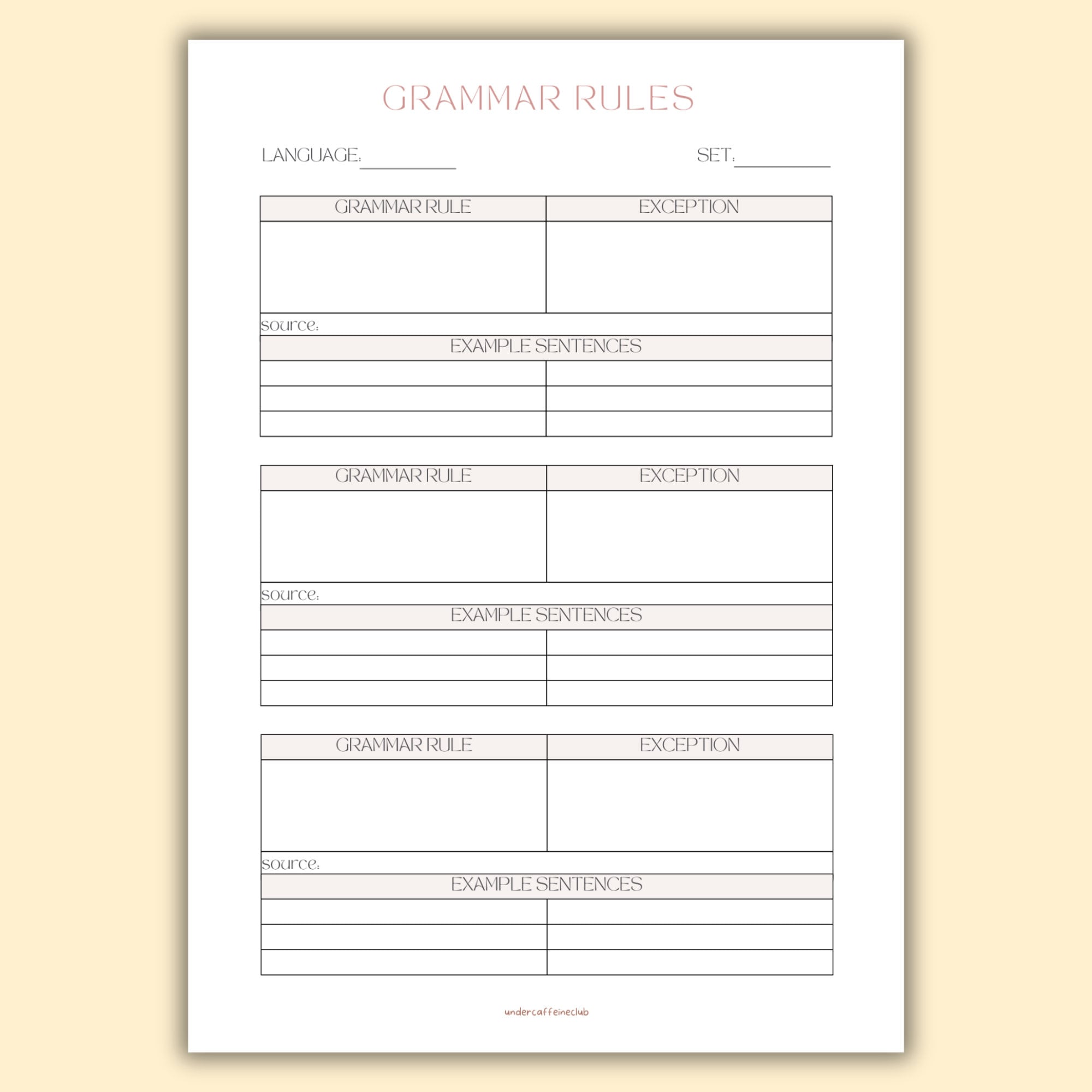 Printable Grammar Rules Study Worksheet Digital Language - Etsy