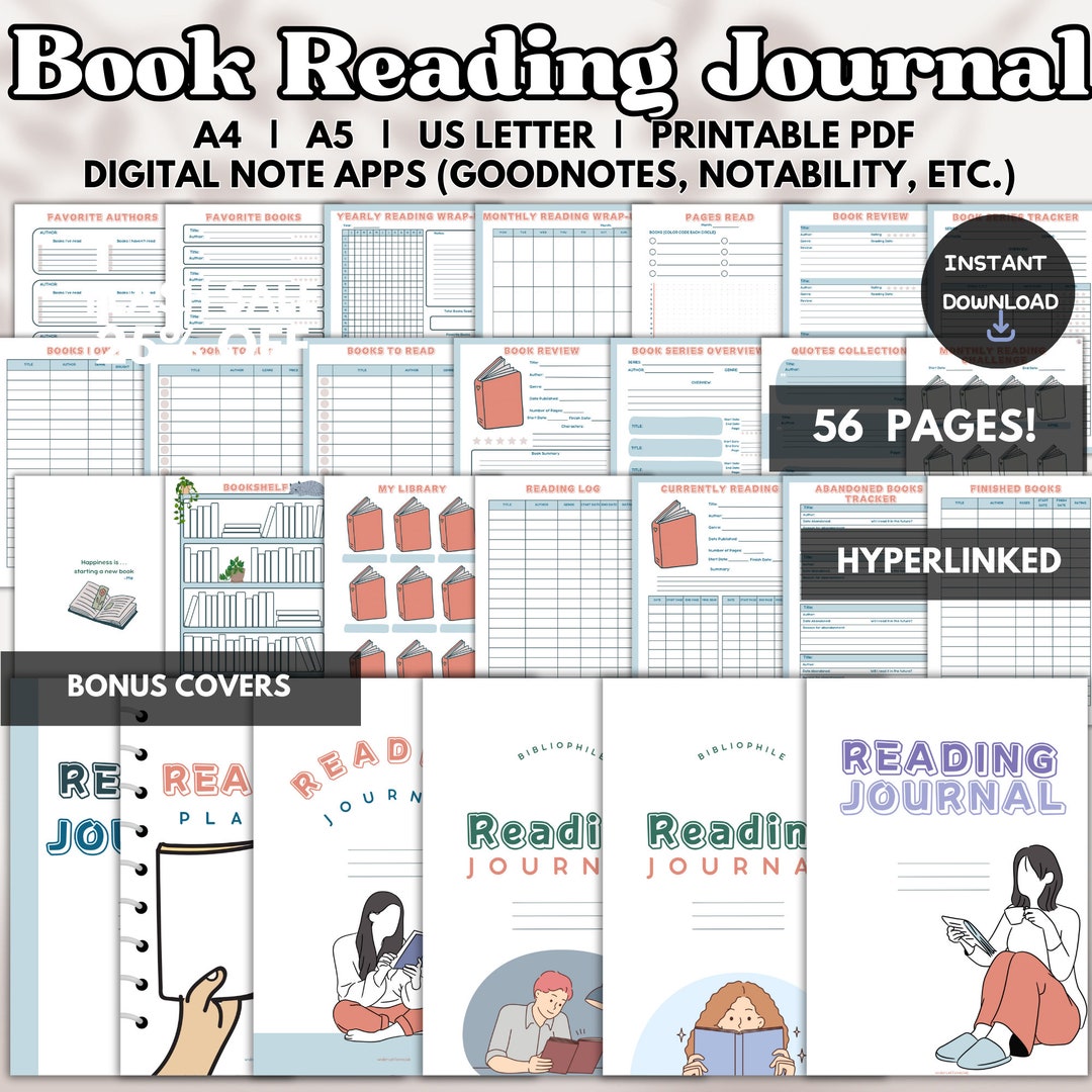 Book Reading Journal Bundle | Printable Books Planner | Digital Tracker ...
