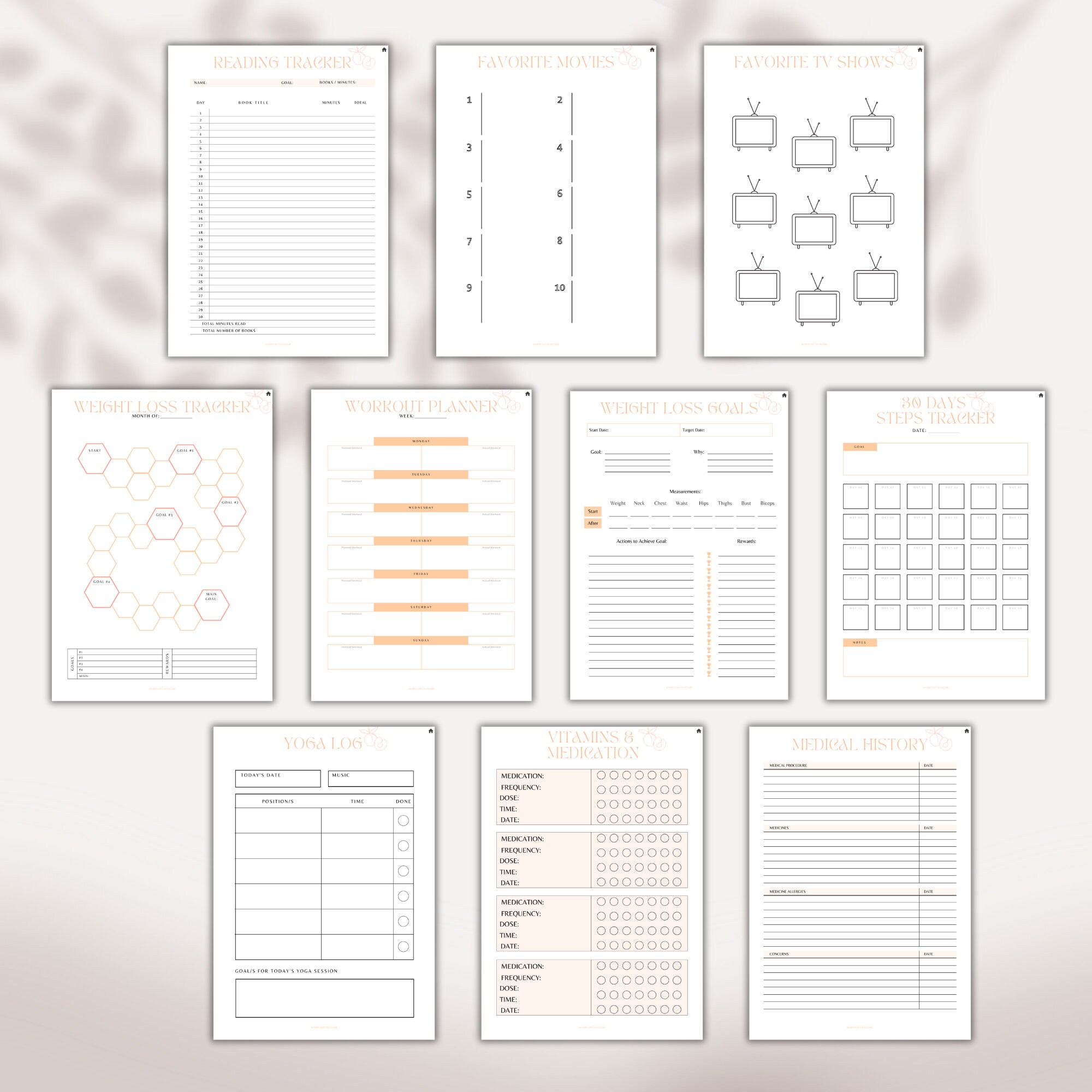 Digital Personal Life Planner Peach Fuzz Printable Weekly Daily Monthly ...