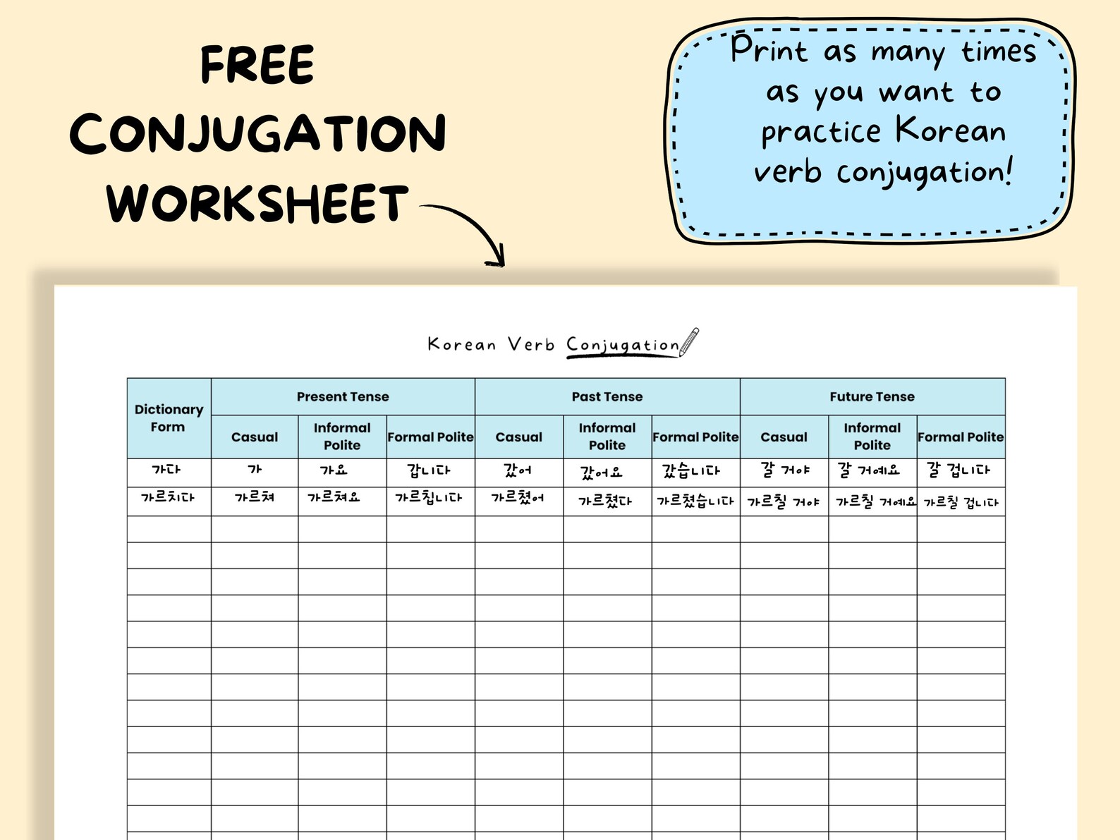 500 Basic Korean Verbs Worksheet Study Pack Digital Download - Etsy
