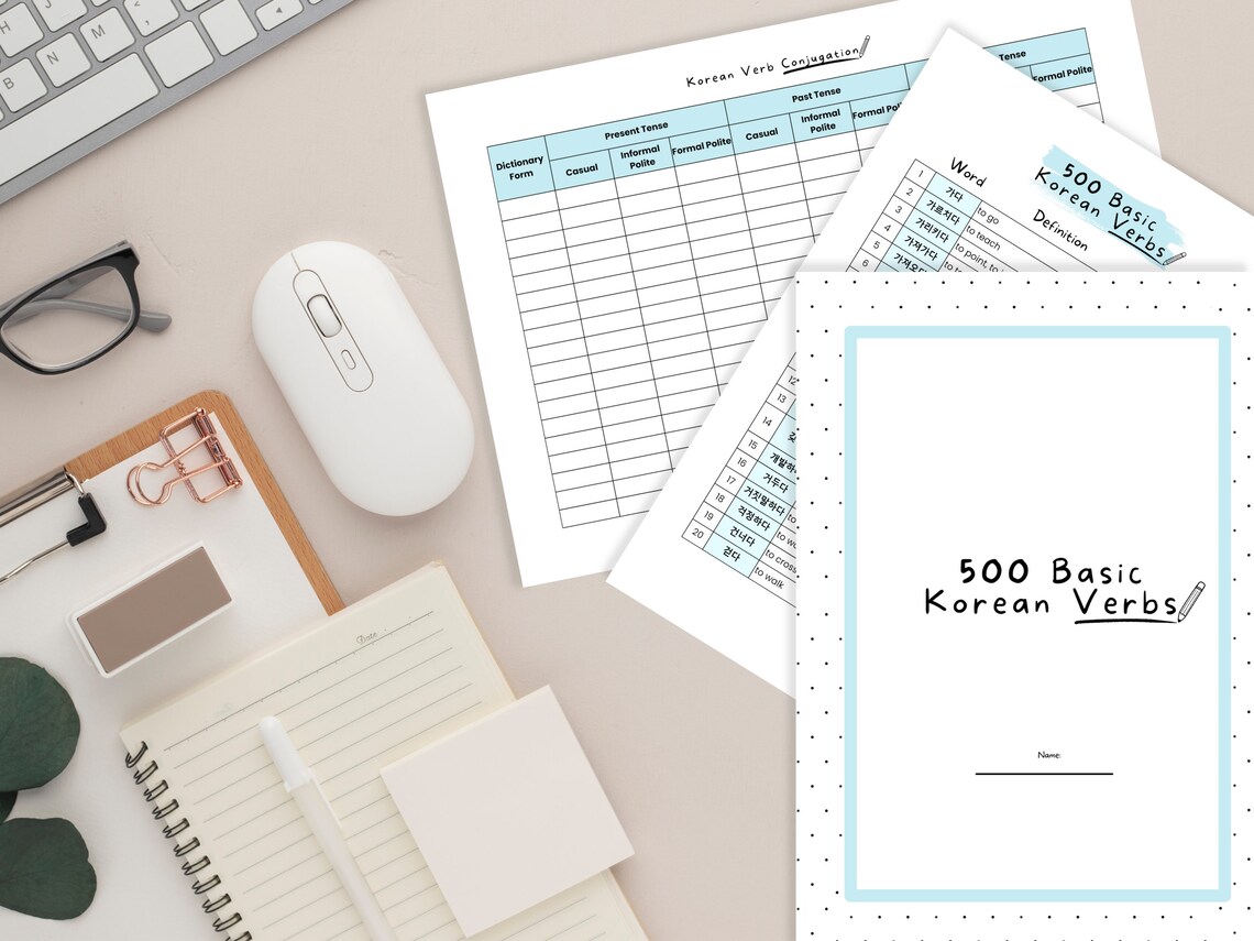 500 Basic Korean Verbs Worksheet Study Pack Digital Download - Etsy