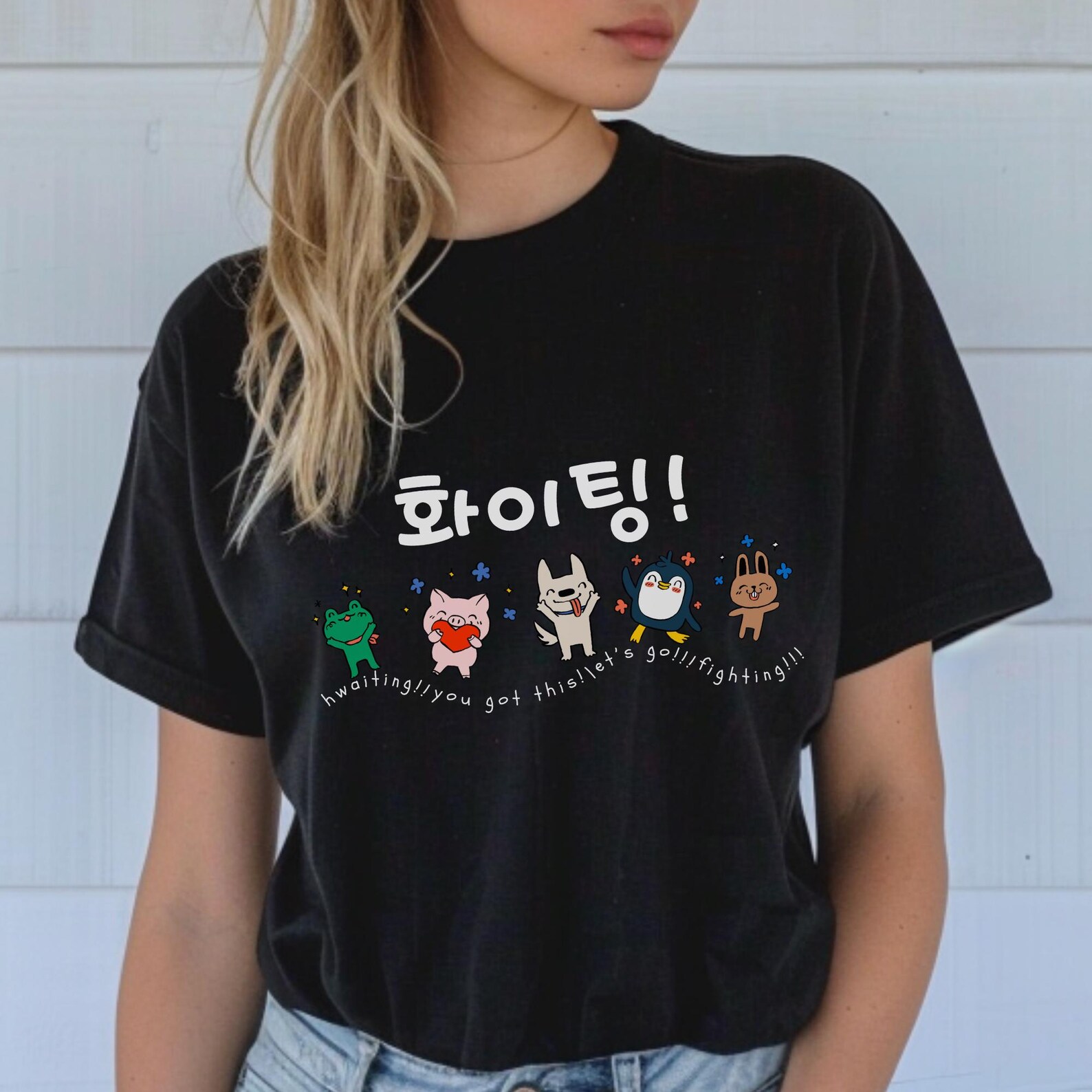 Korean Hwaiting Hangeul Shirt, Funny Unisex Graphic Tshirt, Kdrama ...