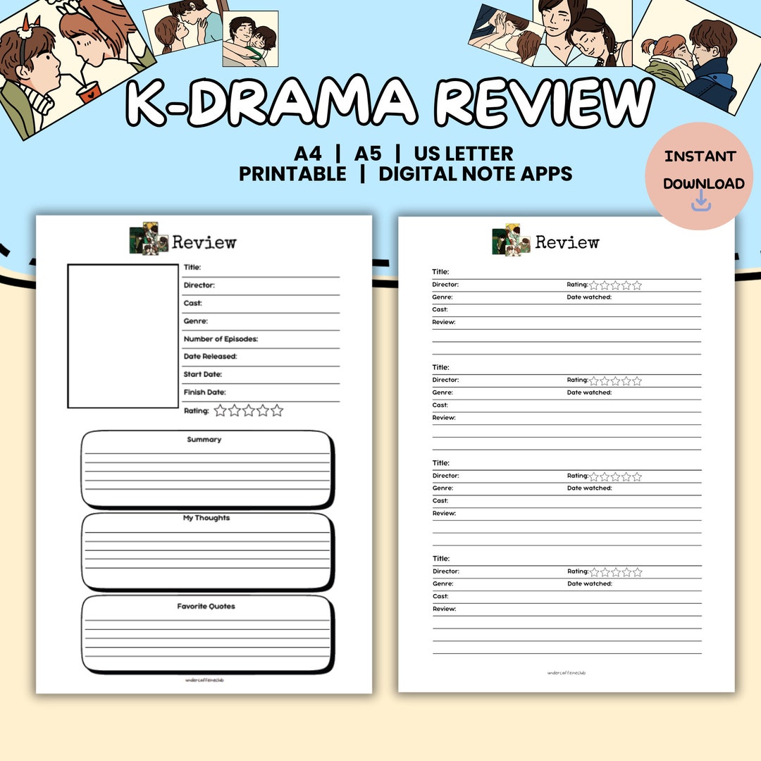 Digital Kdrama Review Journal Inserts Printable K-drama Planner Insert ...
