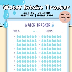 Editable Water Tracker Printable Monthly Water Intake - Etsy
