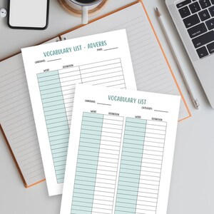 Language Learning Printables Vocabulary List Bundle Worksheet Pack ...