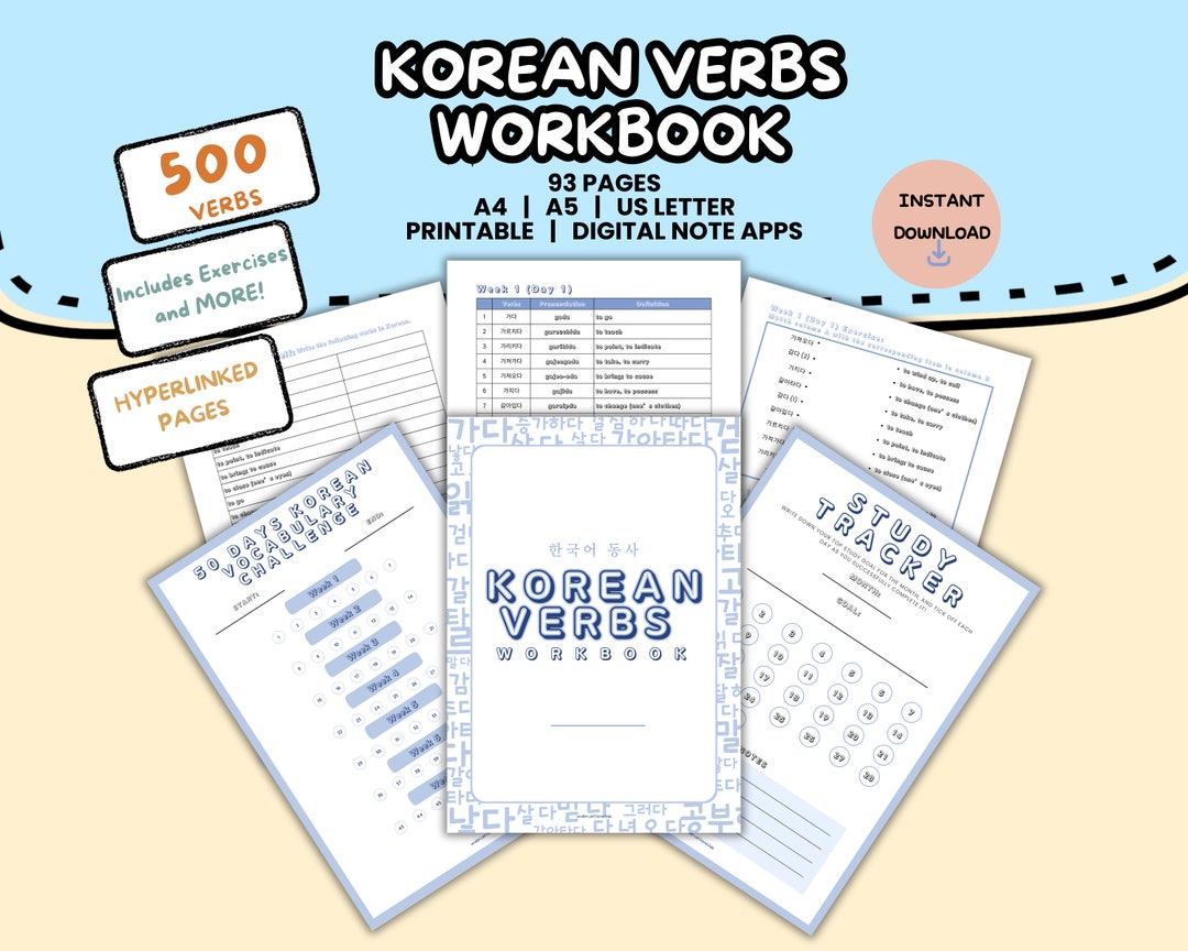 500 Basic Korean Verbs Workbook Study Pack | Basic Vocabulary Words ...