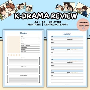 Digital K-drama Review Journal Inserts Printable Kdrama Planner Insert ...