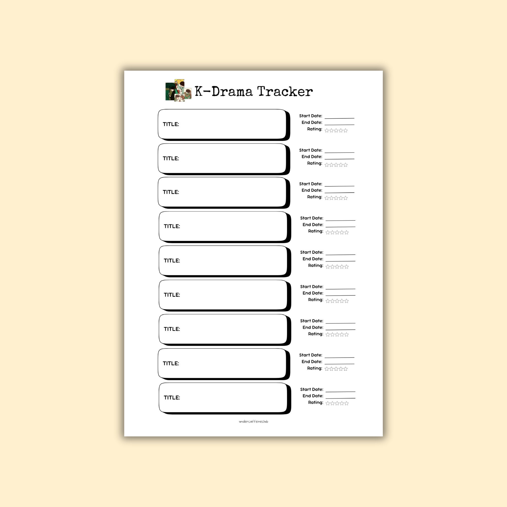 Digital Kdrama Tracker Journal Inserts Printable K-drama Planner Insert ...