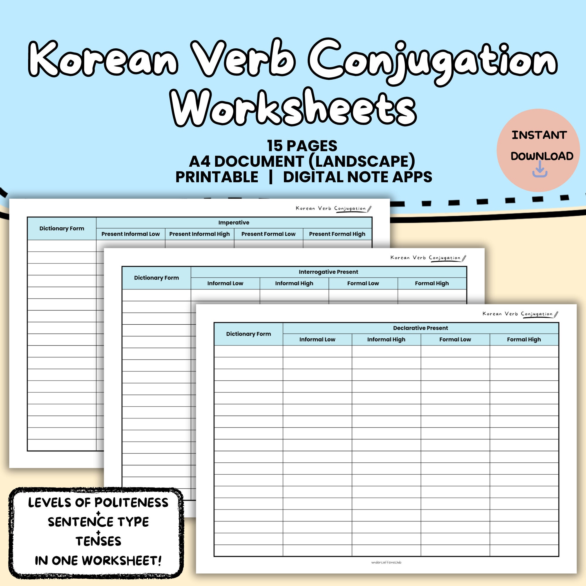 Korean Verb Conjugation Worksheet Practice Study Pack - Etsy