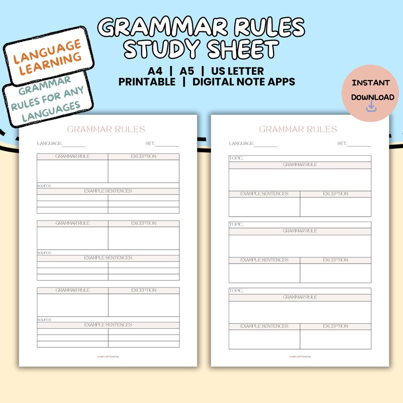 Grammar Template - Etsy