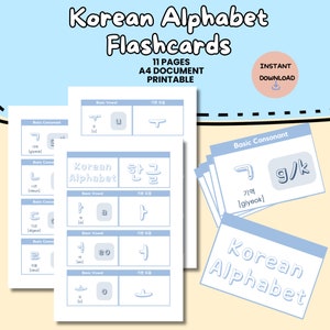Korean Alphabet Flashcards Printable Digital Download Hangul - Etsy