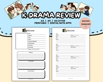 Digital K-drama Review Journal Inserts Printable Kdrama Planner Insert ...