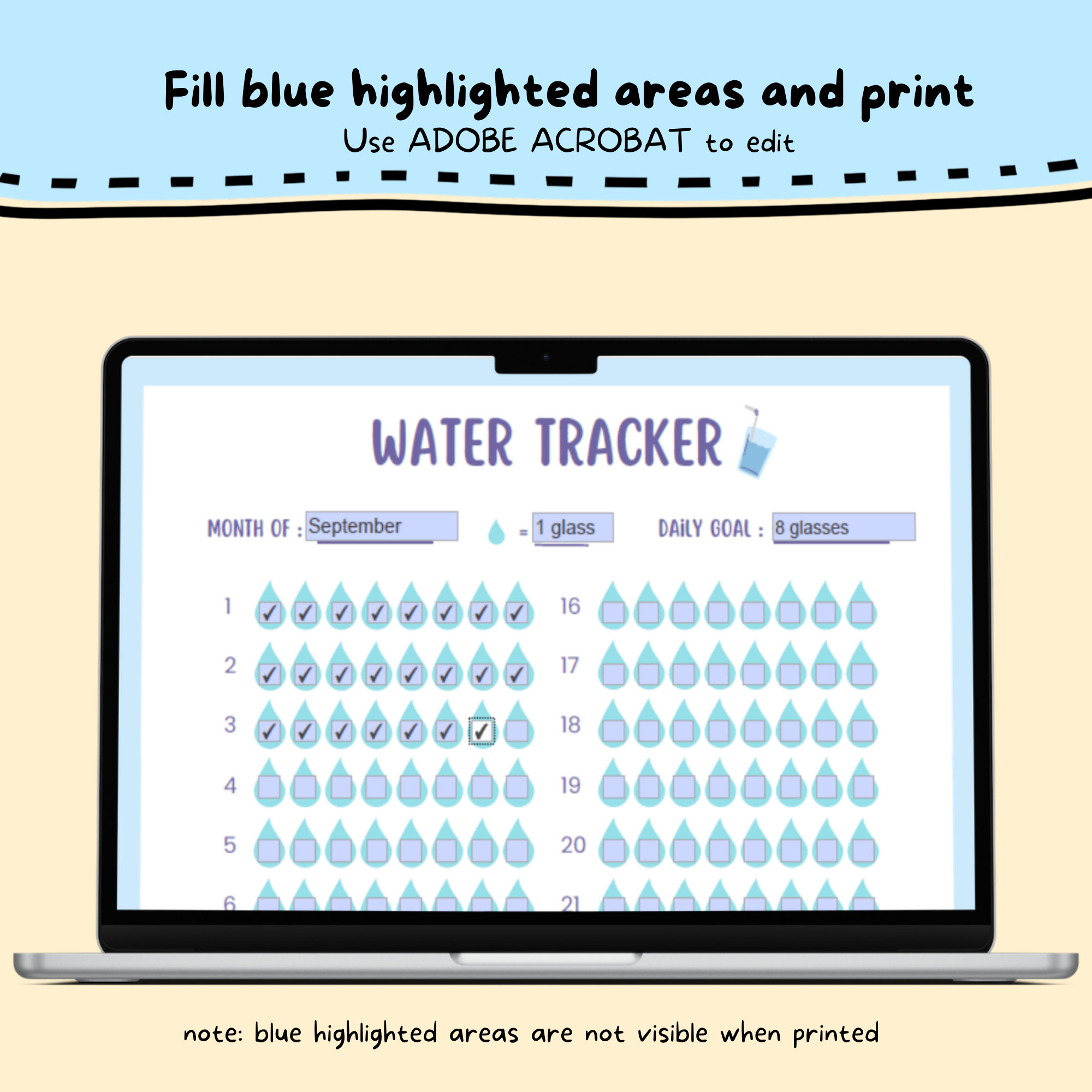 Editable Water Tracker Printable Monthly Water Intake - Etsy