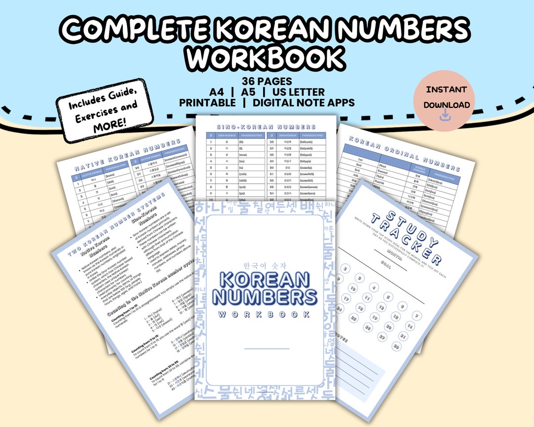 COMPLETE Korean Numbers Workbook Printable | Sino & Native Number ...