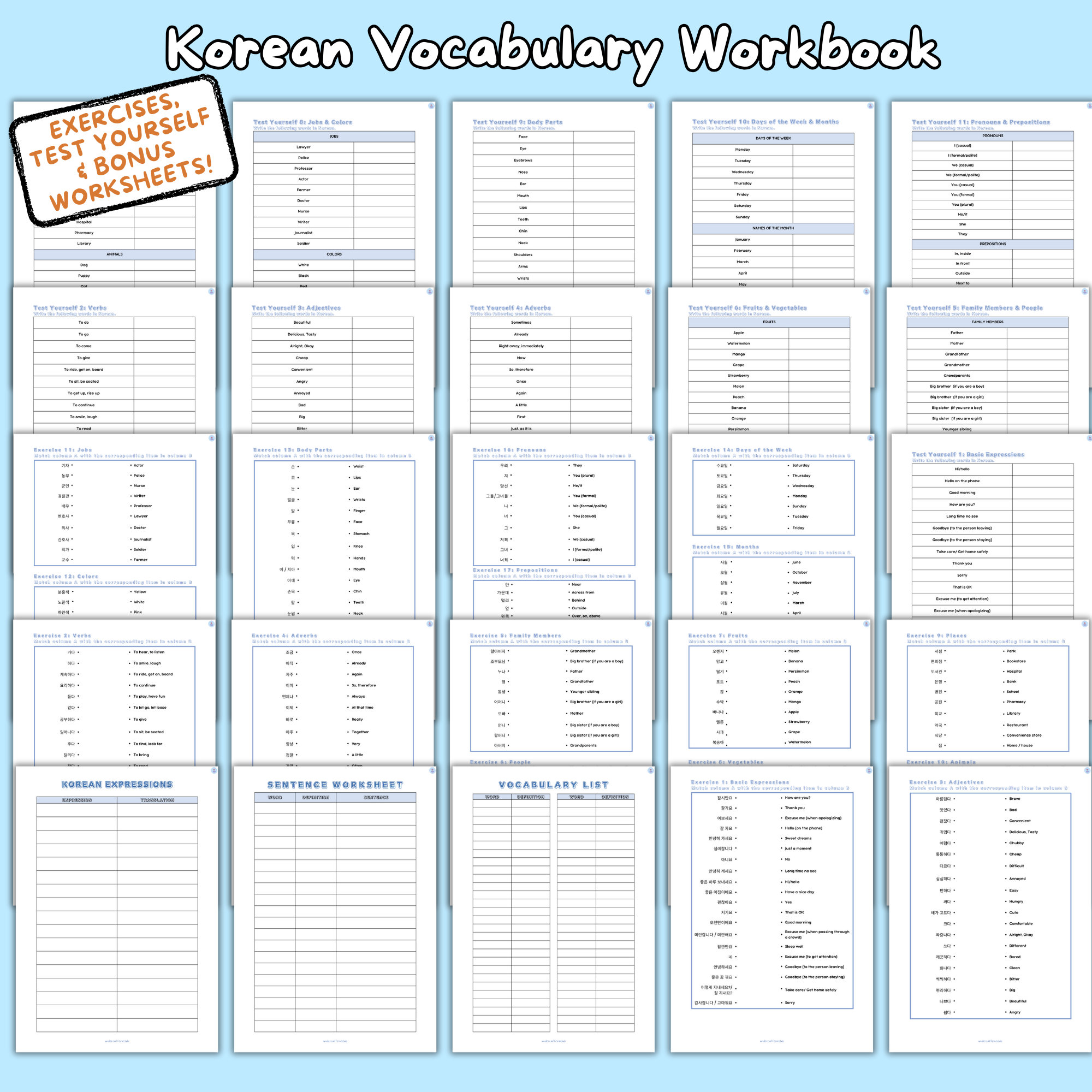 Ultimate Korean Language Learning Study Bundle Printable and Digital Workbook Beginner ...