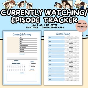 Digital K-drama Currently Watching Episode Tracker Journal Inserts ...