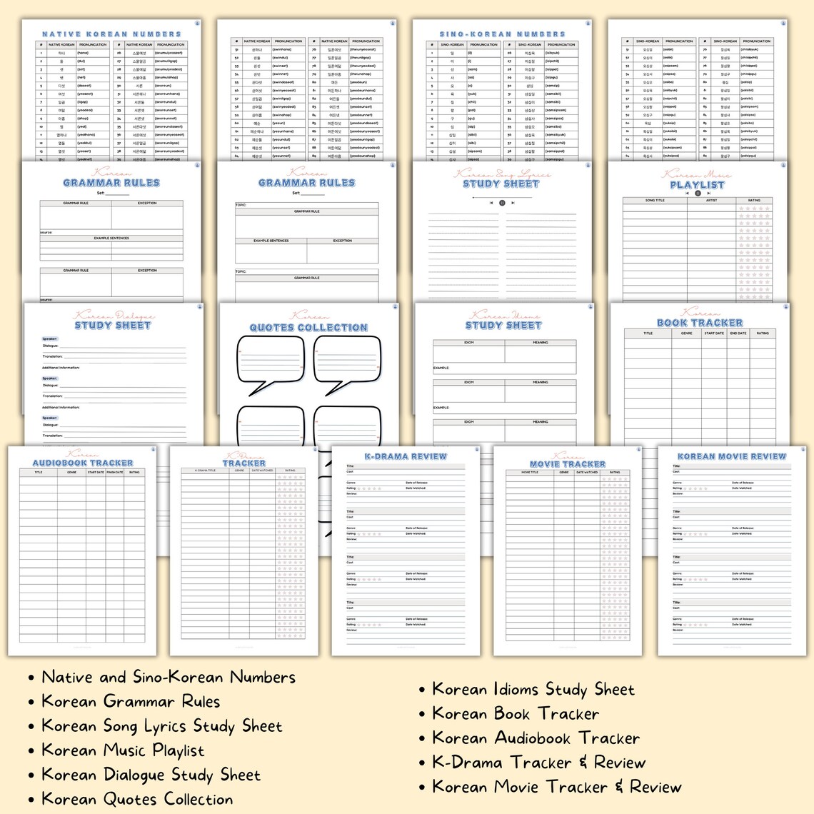Korean Language Learning Planner Notebook | Printable Study Journal ...