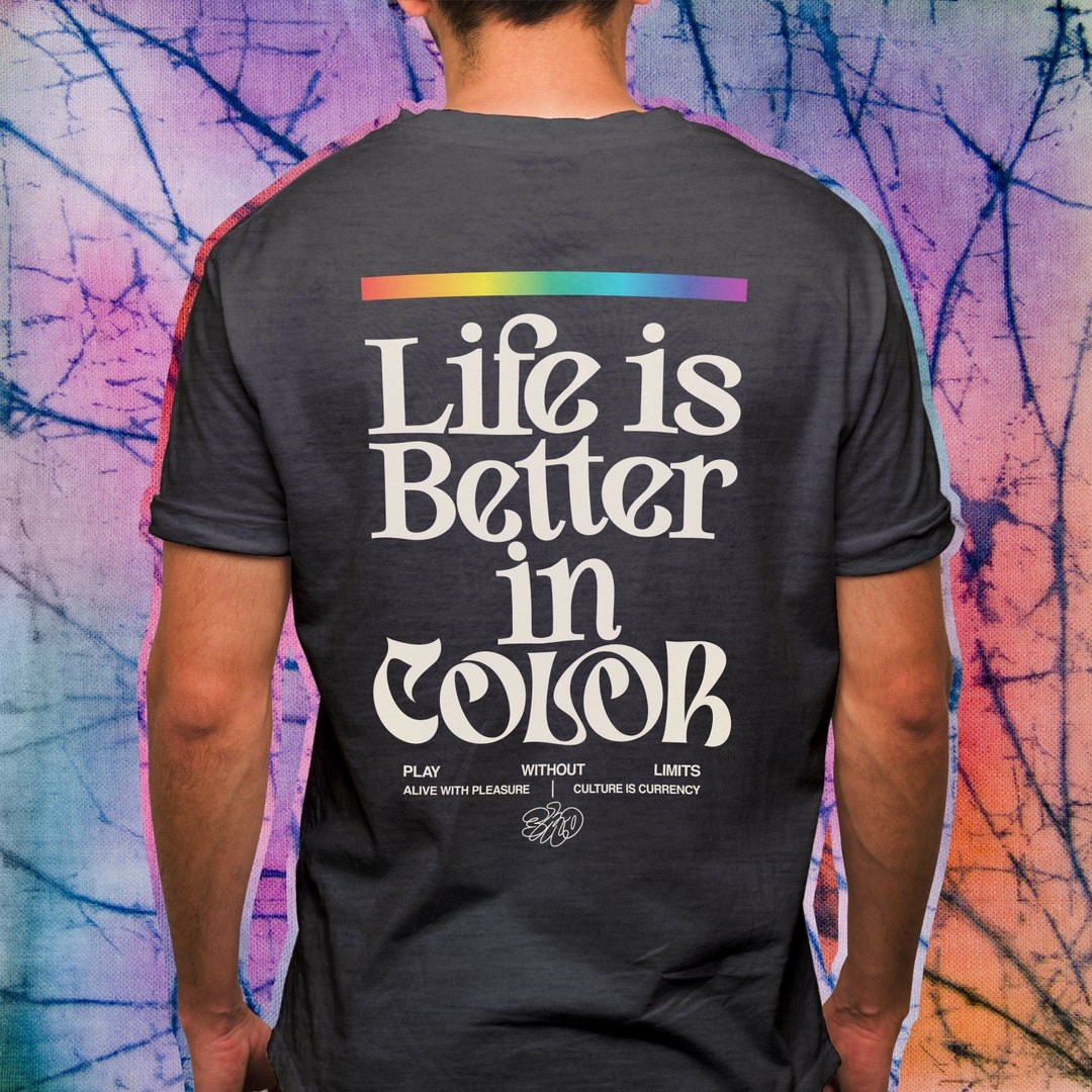 LGBTQ Pride Apparel Life is Better in Color Vintage Black Rainbow Pride ...