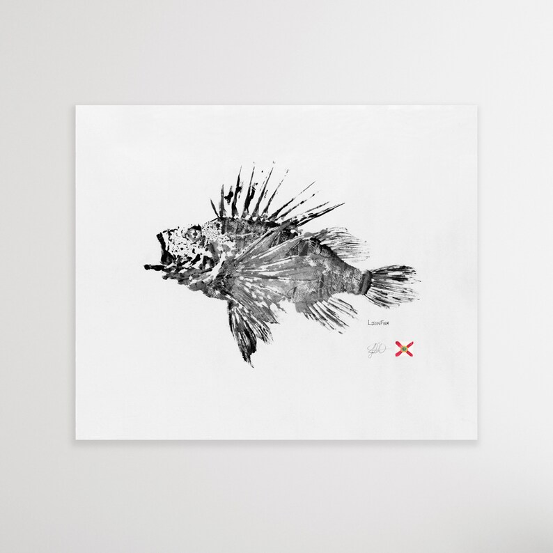 Lion Fish Gyotaku, Framed Fish Print Art for Dad, Fisherman Gift ...