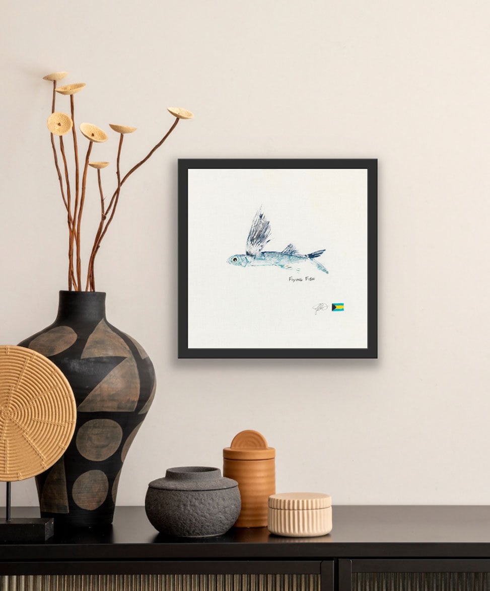 Flying Fish Gyotaku, Fish Print Art, Bahamas Coastal Home, Sailing Art ...