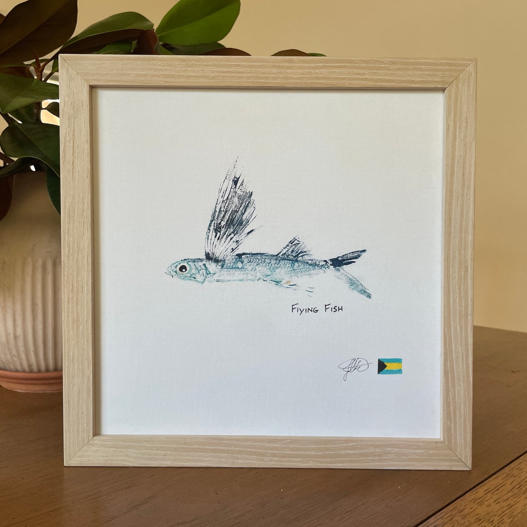 Flying Fish Gyotaku, Fish Print Art, Bahamas Coastal Home, Gliclee ...