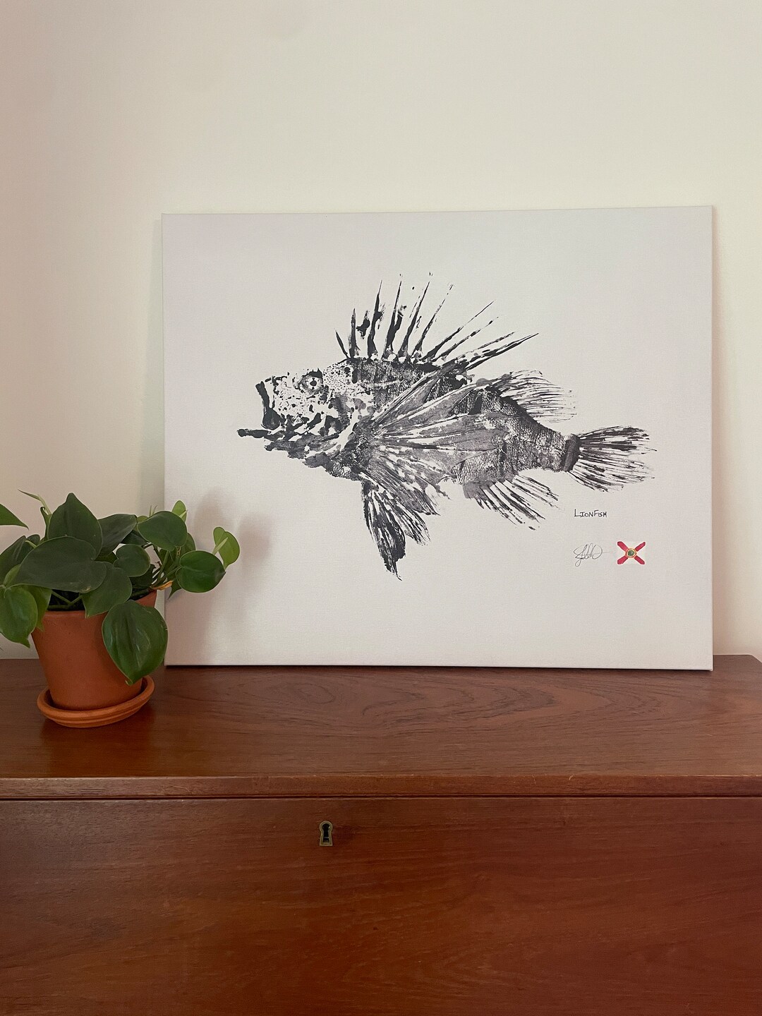 Lion Fish Gyotaku, Framed Fish Print Art for Dad, Fisherman Gift ...