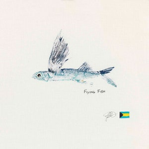 Flying Fish Gyotaku, Fish Print Art, Bahamas Coastal Home, Gliclee ...