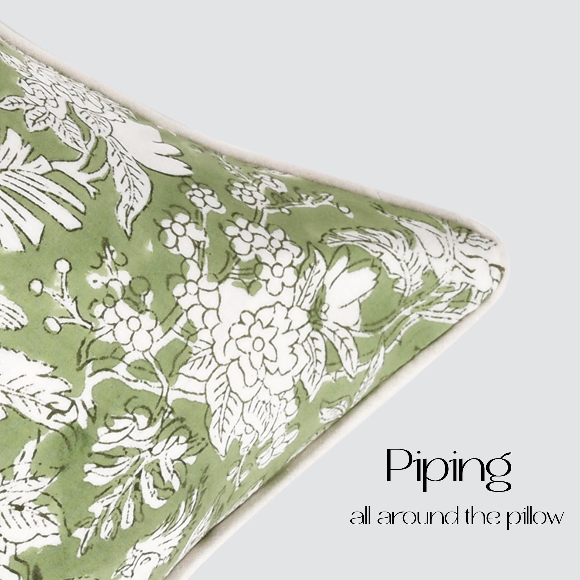 12x20" Olive Green Block Print Pillow Cover, Reusable Indian Cotton ...