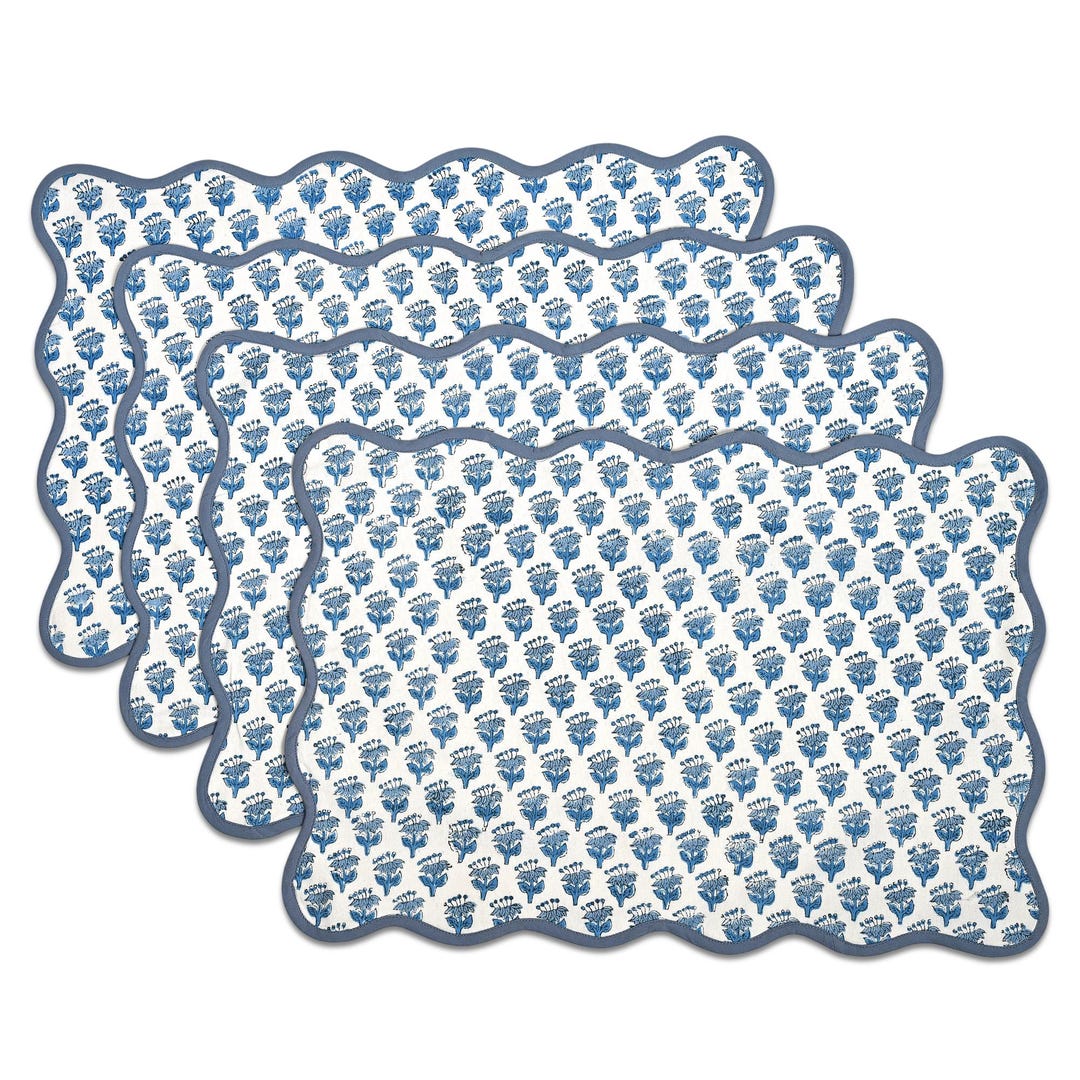 CPC Apatite Blue Scallop Reversible Placemats – Reusable Cotton Block ...