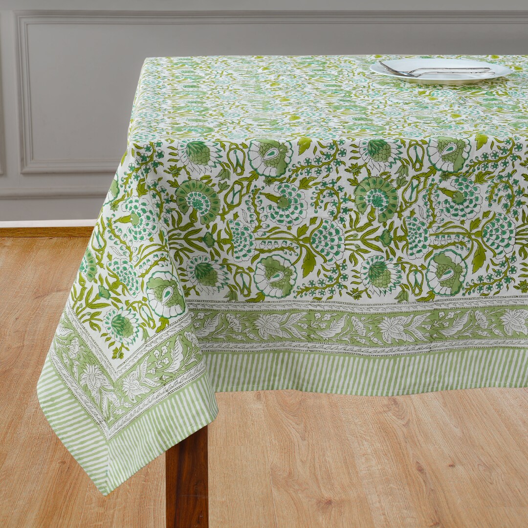 Cotton Indian Hand-block Printed Tablecloth for Wedding Farmhouse ...