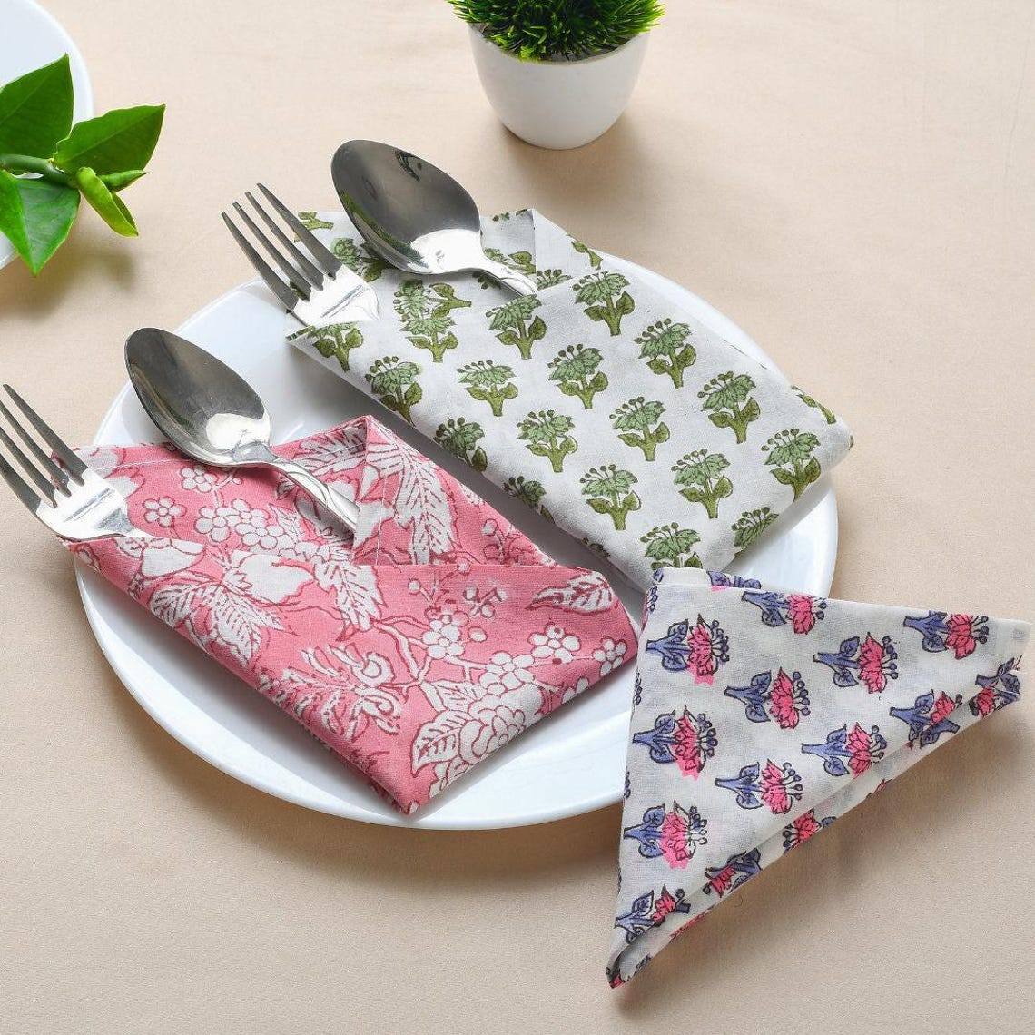 Plain Mix Napkins, Cotton Print Club-hand Block Printed-handmade Dinner ...