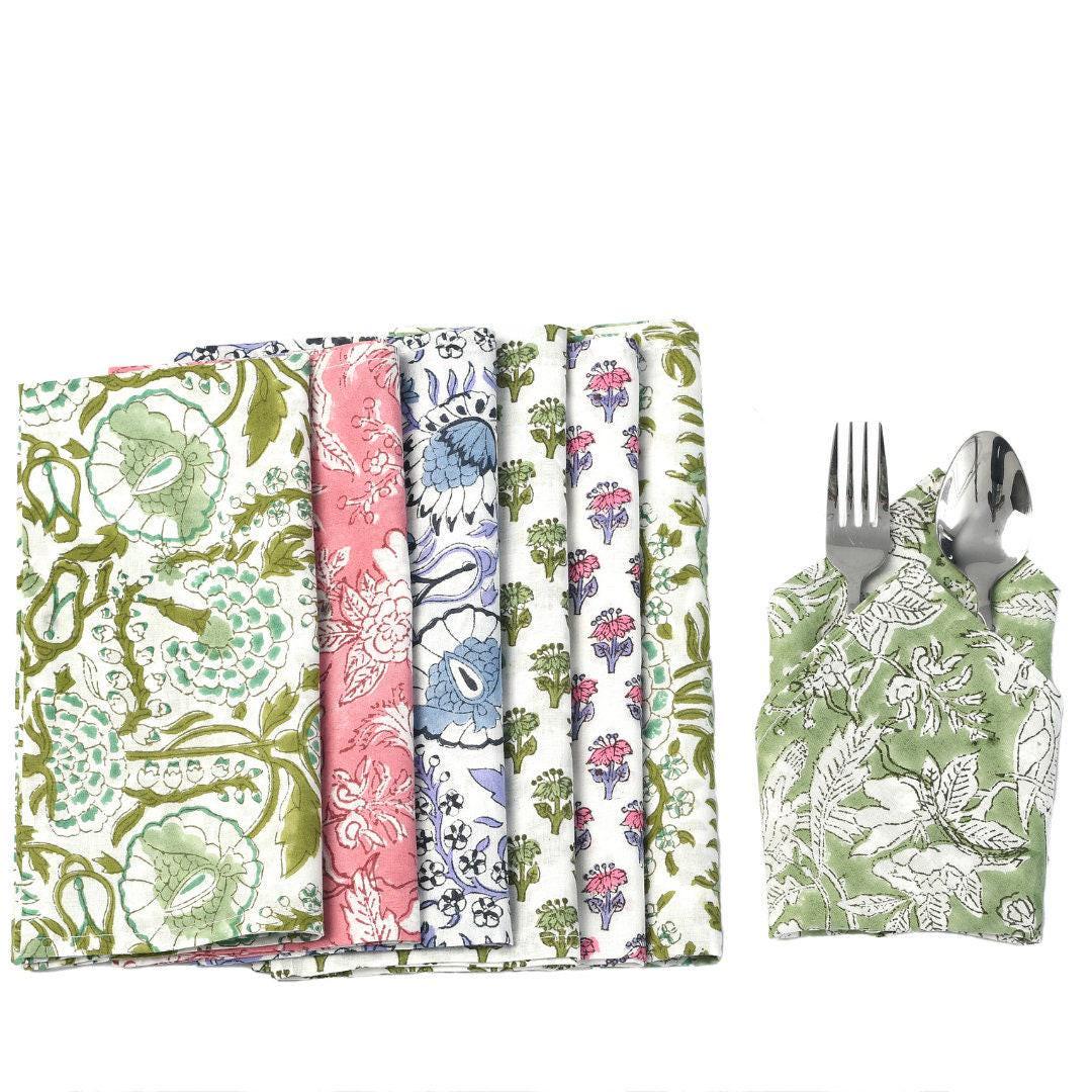 Plain Mix Napkins, Cotton Print Club-hand Block Printed-handmade Dinner ...