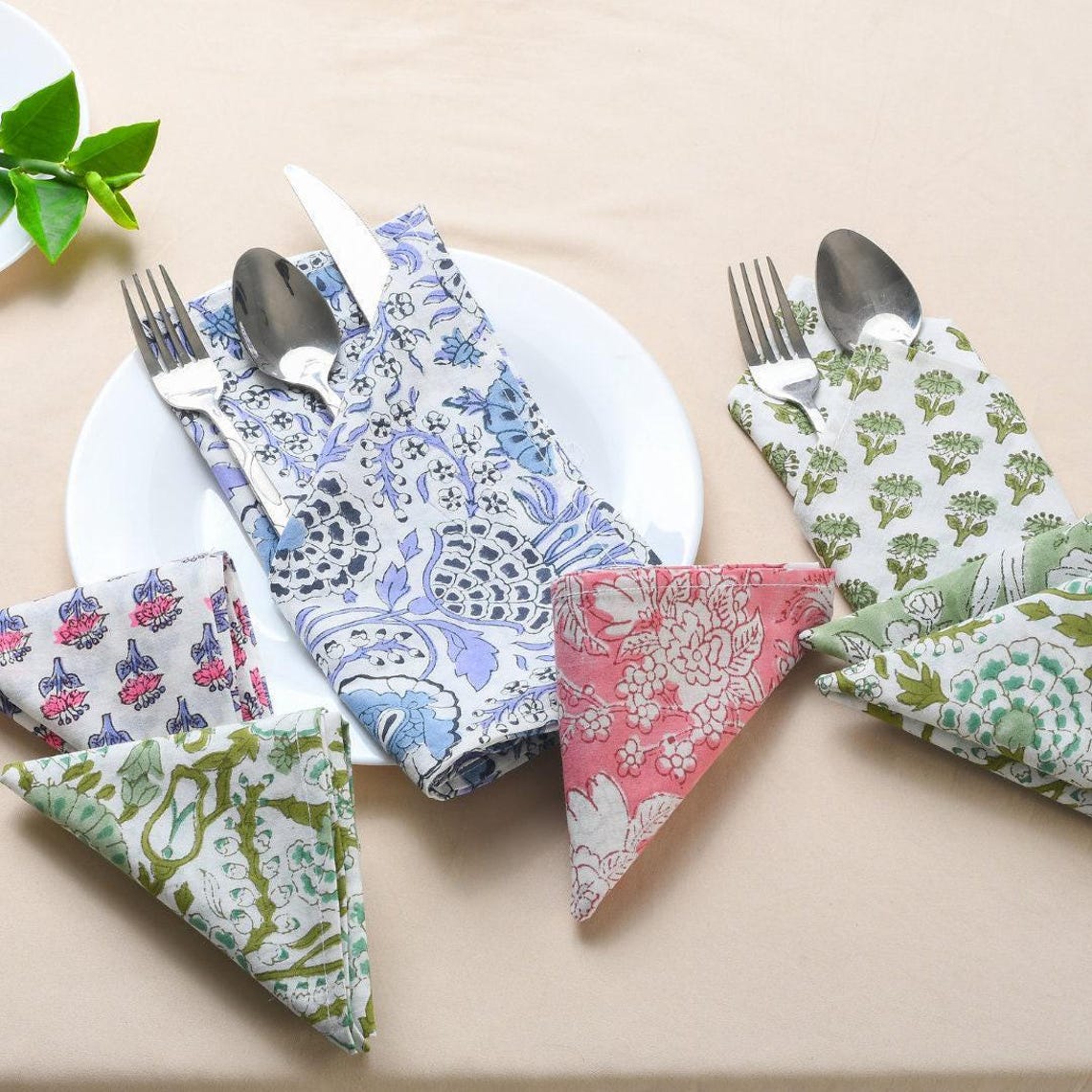 Plain Mix Napkins, Cotton Print Club-hand Block Printed-handmade Dinner ...
