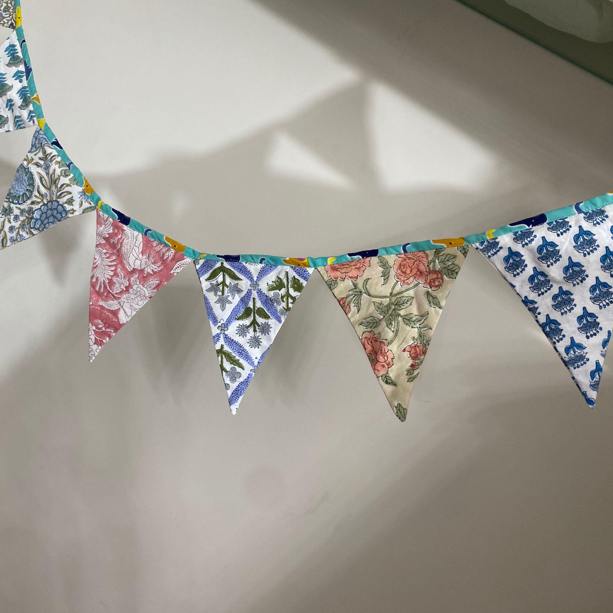 Handmade Cotton Bunting Flags Banner – Hand Block Printed Boho Floral ...