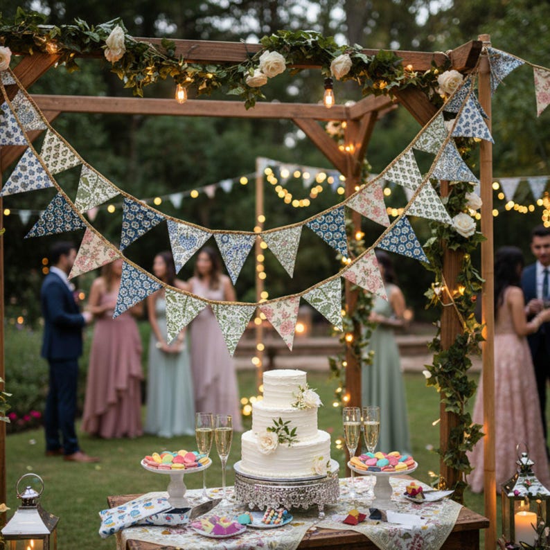 Handmade Cotton Bunting Flags Banner – Hand Block Printed Boho Floral ...