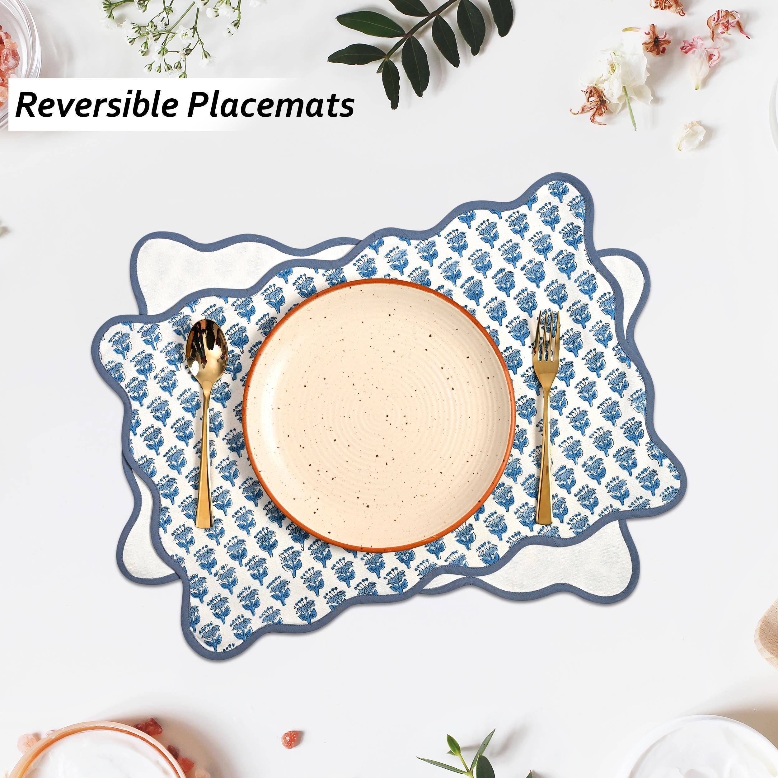 CPC Apatite Blue Scallop Reversible Placemats – Reusable Cotton Block ...