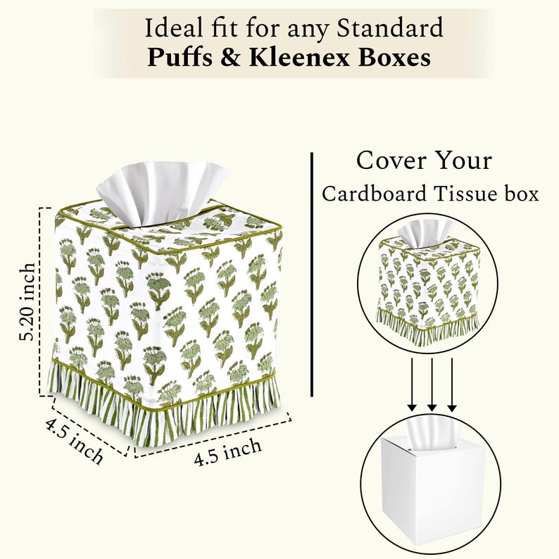 Emerald Green Floral Ruffle Tissue Box Cover – Hand Block Printed ...