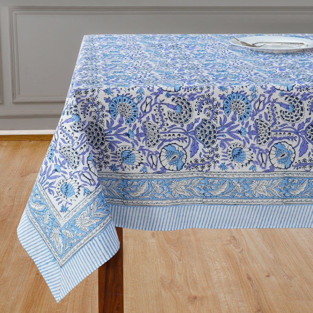 Cotton Indian Hand-block Printed Tablecloth for Wedding Farmhouse ...