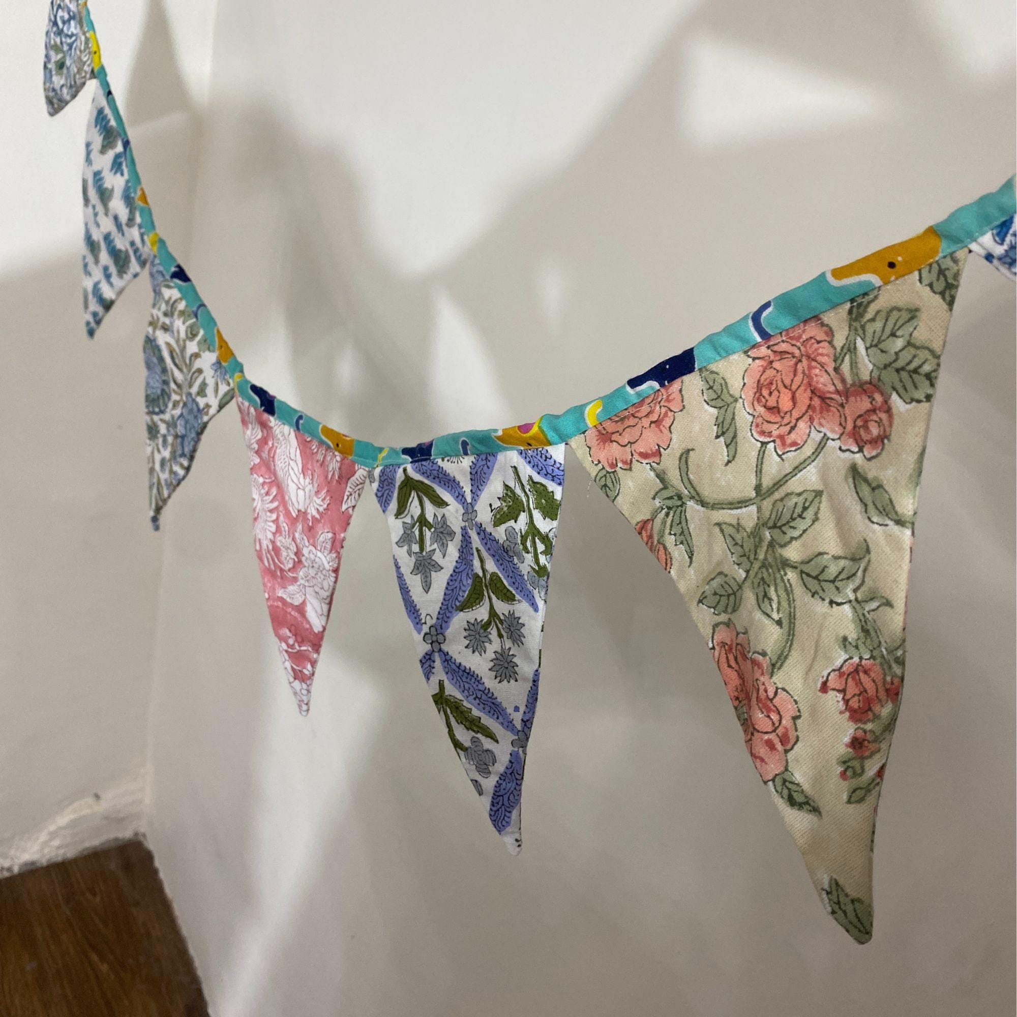 Handmade Cotton Bunting Flags Banner – Hand Block Printed Boho Floral ...