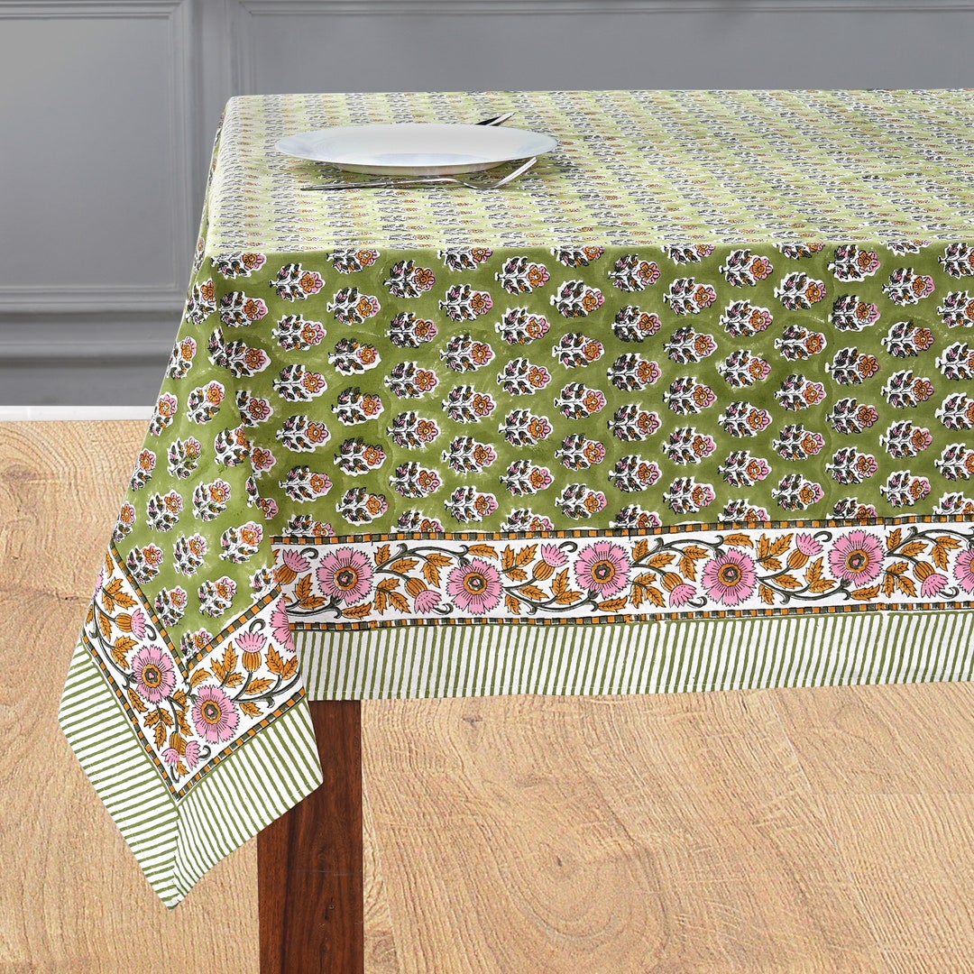 Cotton Indian Hand-block Printed Tablecloth for Wedding Farmhouse ...